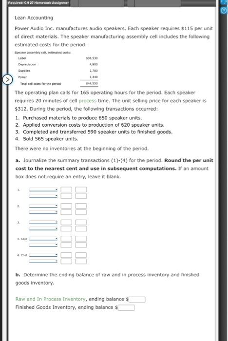 Solved Lean Accounting Power Audio Inc. manufactures audio | Chegg.com