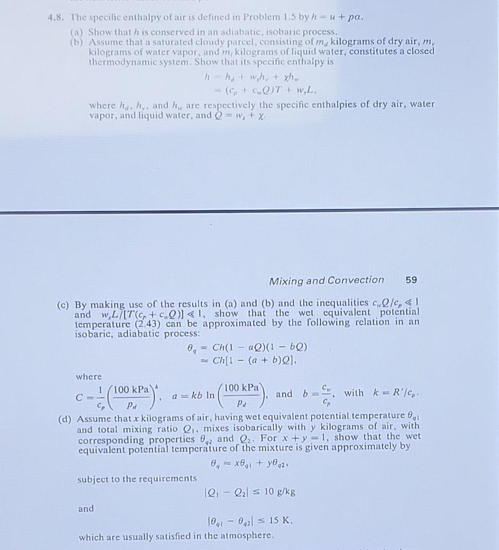 Solved 4.8. The specific enthalpy of air is defined in | Chegg.com