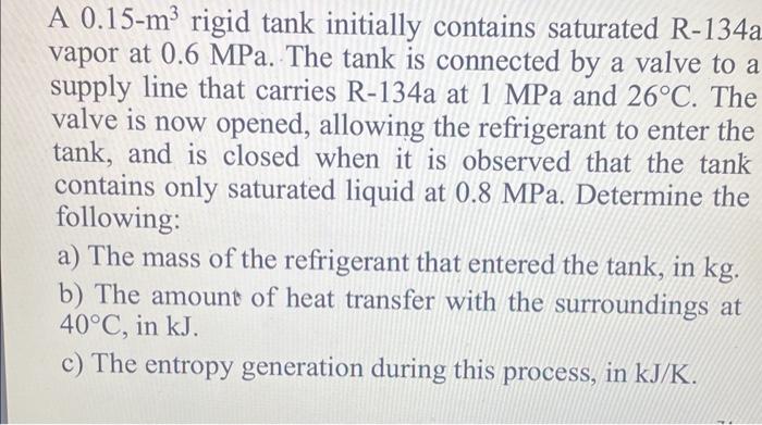 Solved A 0.15−m3 rigid tank initially contains saturated | Chegg.com
