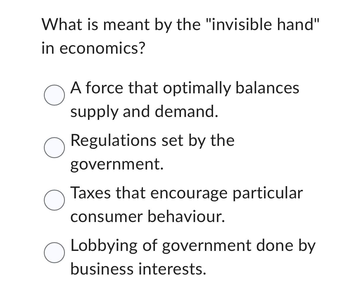 Solved What is meant by the "invisible hand" in economics?A | Chegg.com