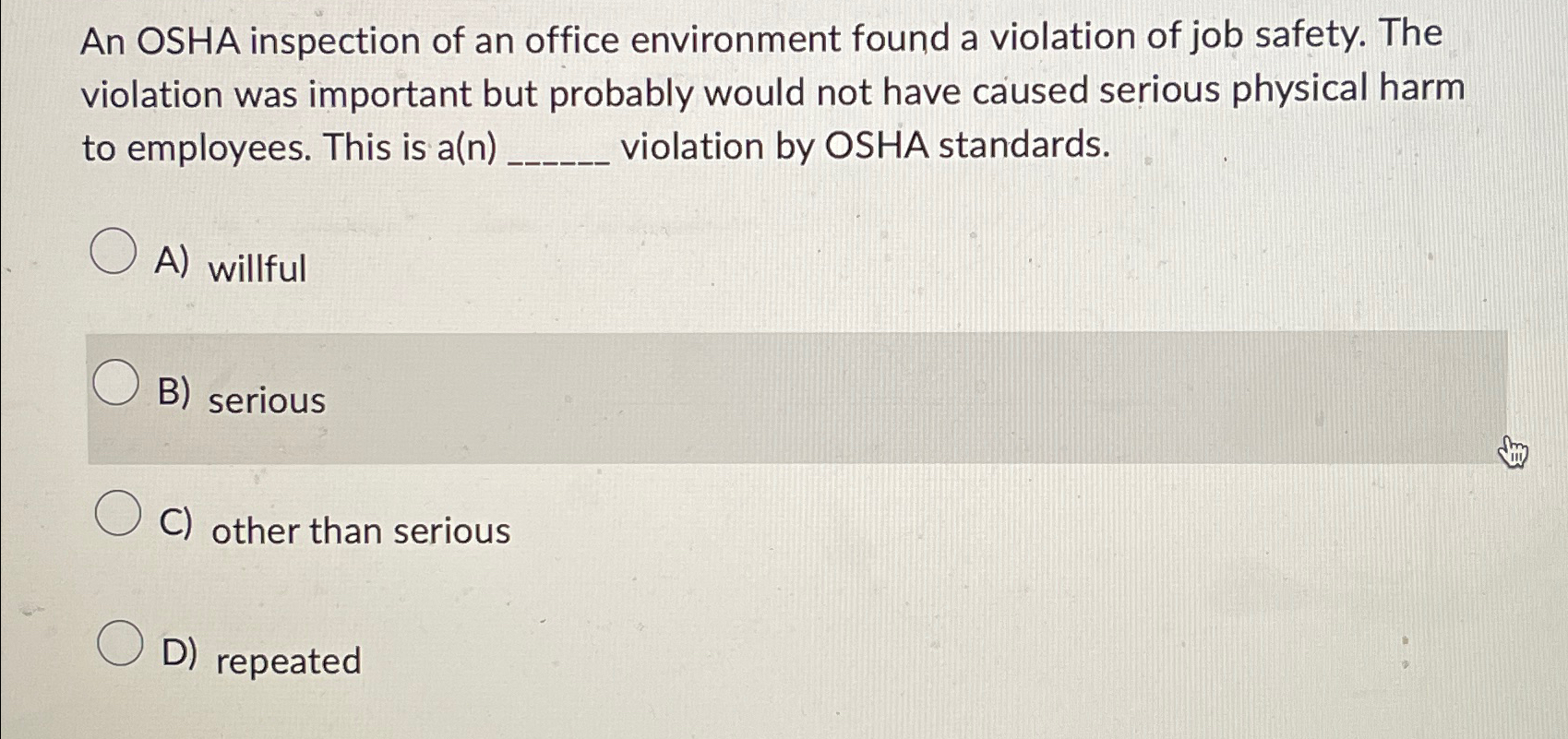Solved An OSHA inspection of an office environment found a | Chegg.com