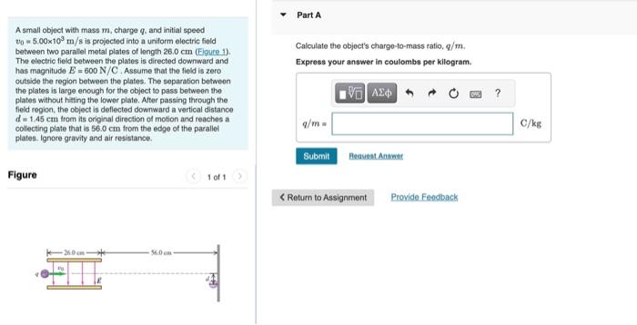 Solved A small object with mass m, charge q, and initial | Chegg.com