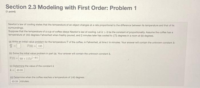 Solved Section 2 3 Modeling With First Order Problem 2 1