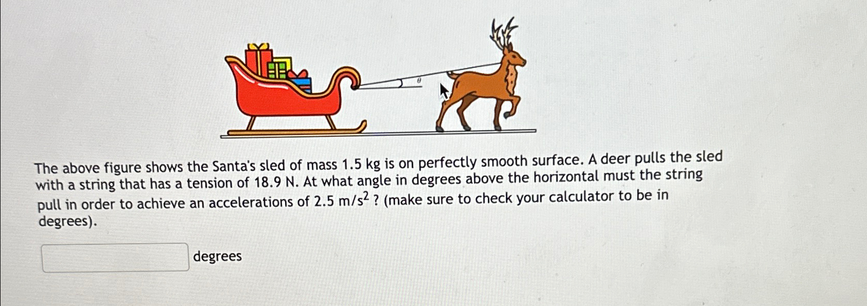 Solved The above figure shows the Santa's sled of mass 1.5kg | Chegg.com