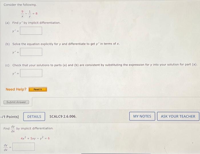 Solved Consider the following. y (a) Find y' by implicit | Chegg.com