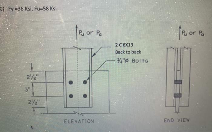 Solved C) Fy=36 Ksi, Fu=58 Ksi Pu or Pa Pu or Pa 2 C 6X13 | Chegg.com