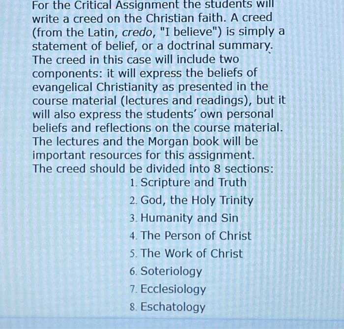 For the Critical Assignment the students will write a | Chegg.com