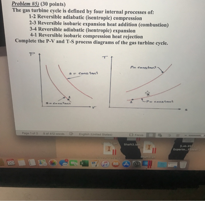 Solved Problem #5) (30 points) The gas turbine cycle is | Chegg.com