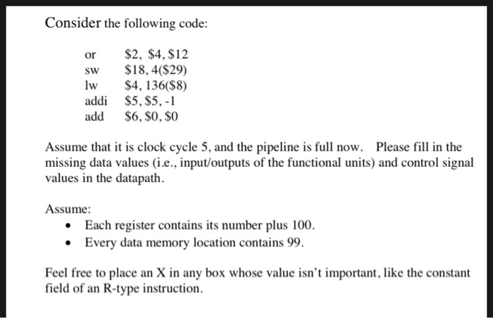 Consider the following code: or sw lw addi add $2, | Chegg.com