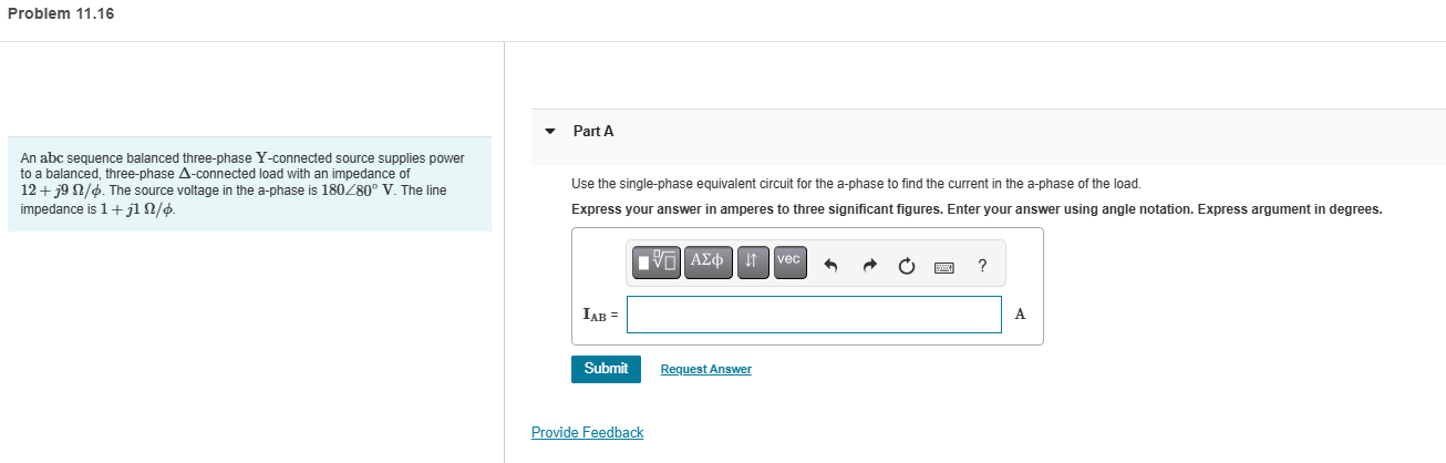 Solved Problem 11.16 ﻿An abc sequence balanced three-phase | Chegg.com