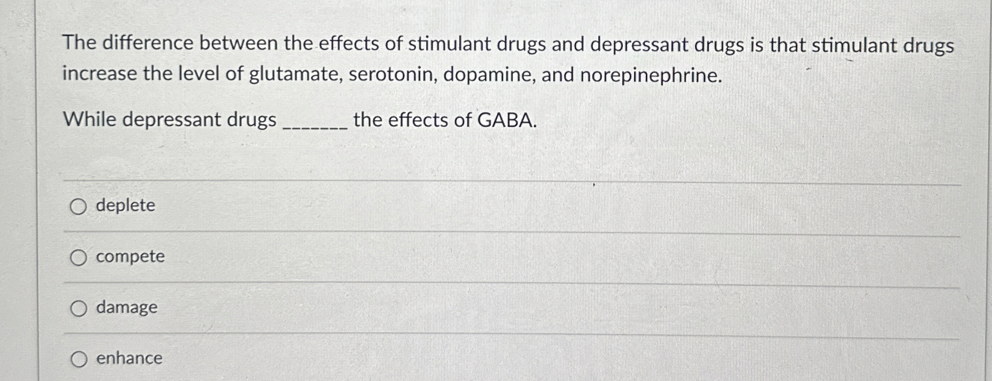 Solved The difference between the effects of stimulant drugs | Chegg.com