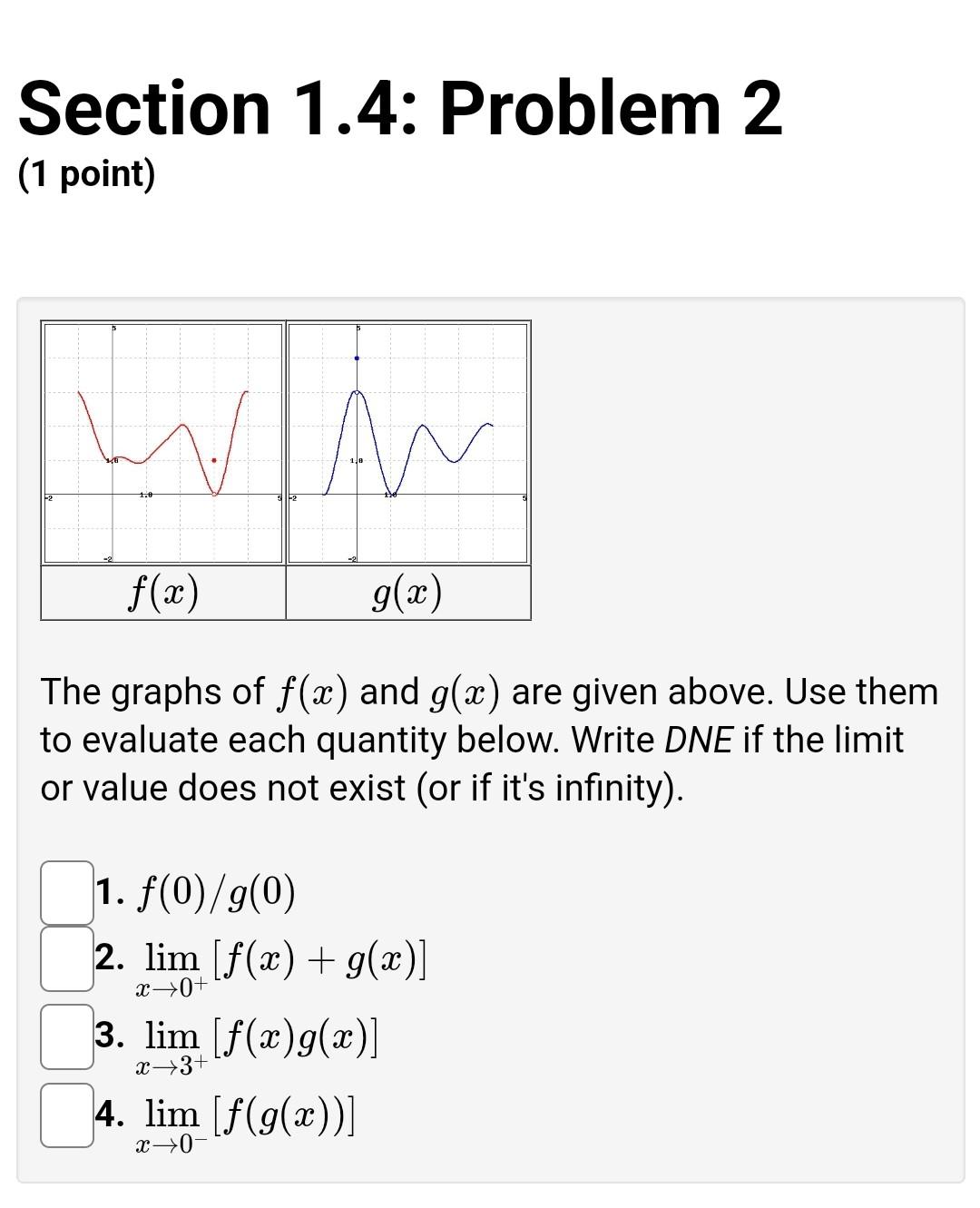Solved Section 1.4: Problem 2 (1 point) The graphs of f(x) | Chegg.com