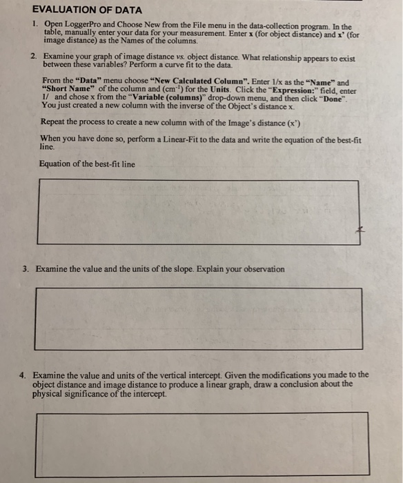 EVALUATION OF DATA 1. Open LoggerPro and Choose New | Chegg.com