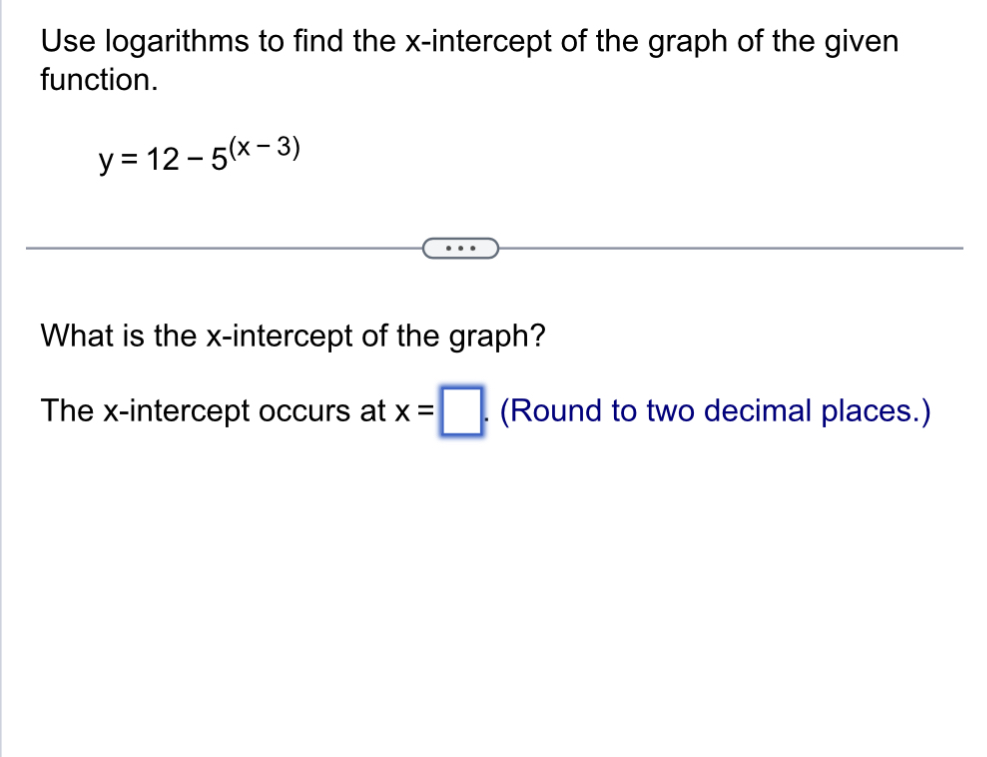 Solved Use logarithms to find the x-intercept of the graph | Chegg.com