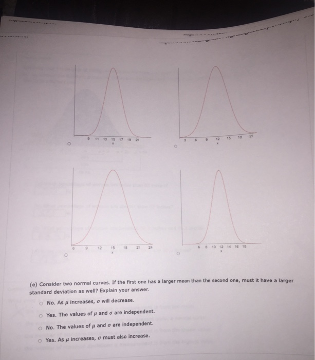 Solved 6 9 12 15 18 21 24 (c) Consider two normal curves. If | Chegg.com