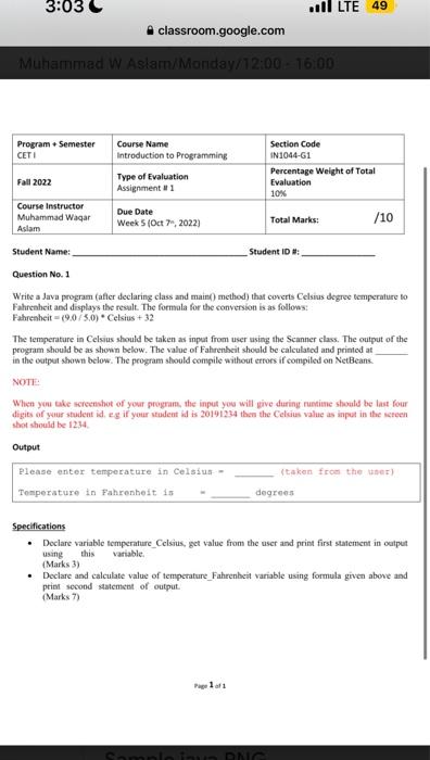 Solved Student Name: Student ID #t, Question No. 1 Write a | Chegg.com