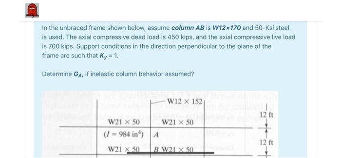 Solved In the unbraced frame shown below, assume column AB | Chegg.com