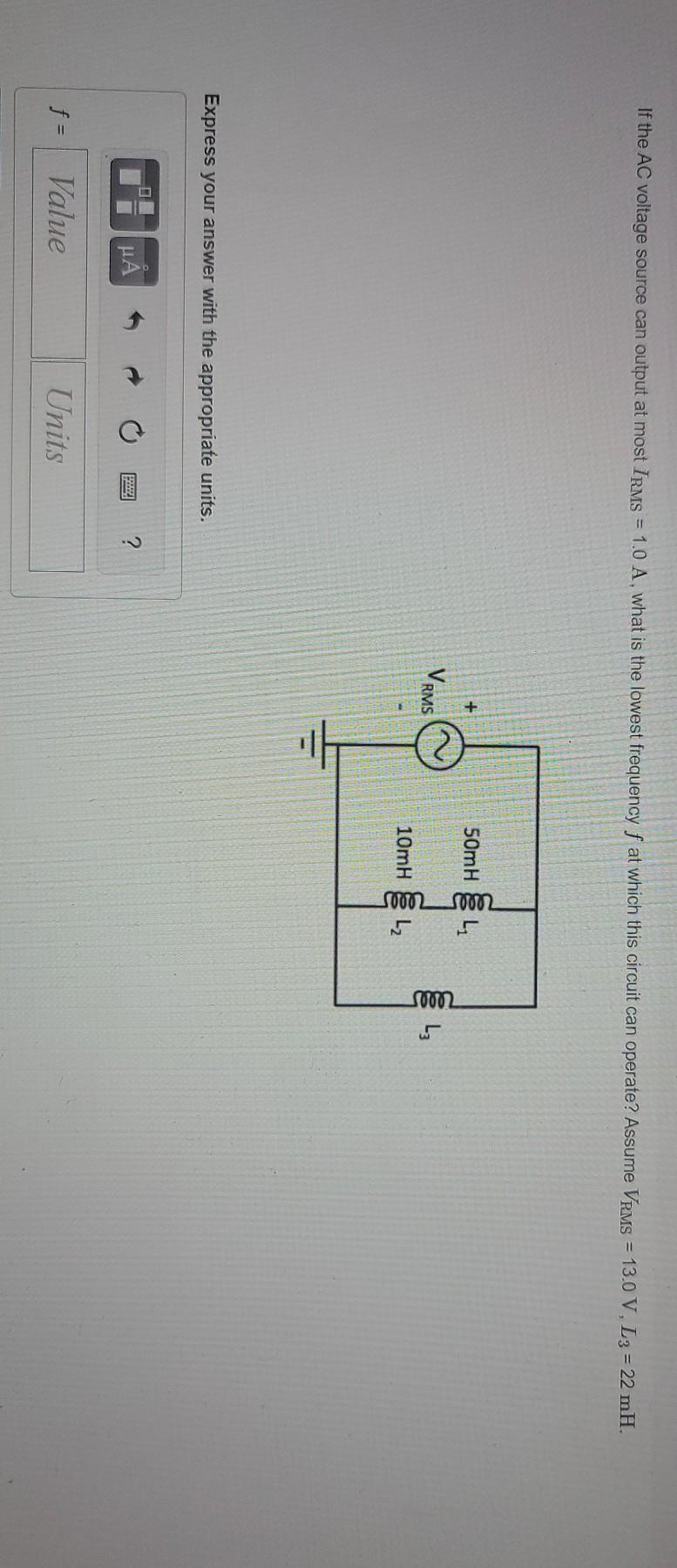 Solved If the AC voltage source can output at most IRMS = | Chegg.com