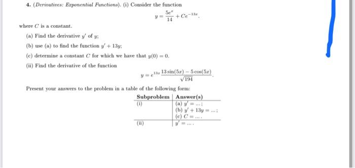 Solved 4. (Derivatives: Exponential Functions). (i) Consider | Chegg.com