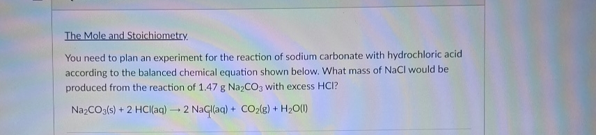 Solved The Mole and Stoichiometry.You need to plan an | Chegg.com
