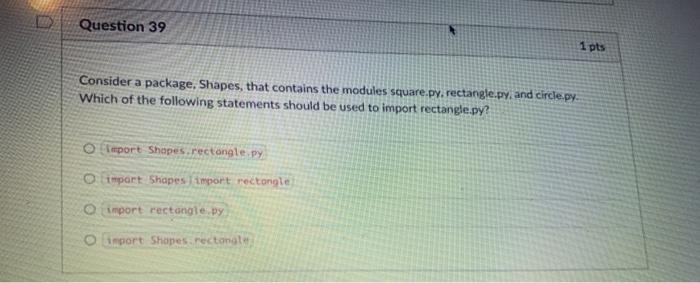 Solved Question 39 1 pts Consider a package. Shapes, that | Chegg.com