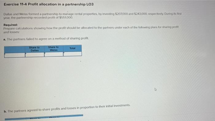 Solved Exercise 11-4 Profit allocation in a partnership LO3 | Chegg.com