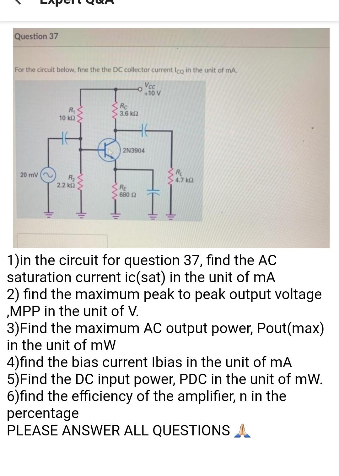 Solved 7. find the quiescent power dissipation of the | Chegg.com