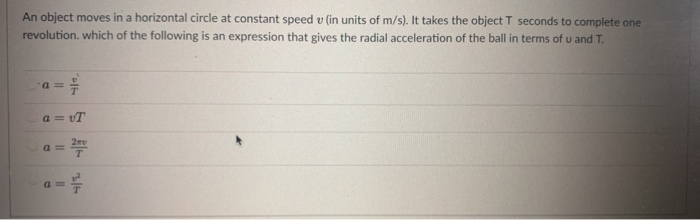 Solved An object moves in a horizontal circle at constant | Chegg.com