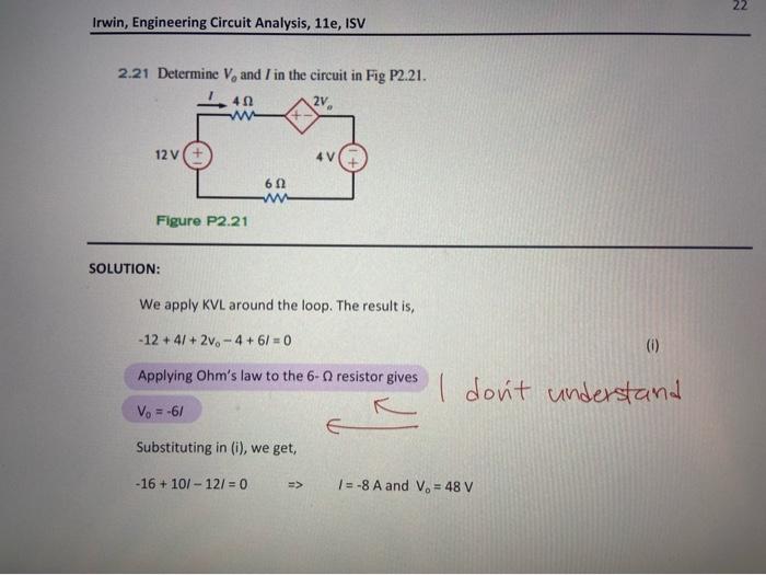 Solved 2.21 Determine V0 and I in the circuit in Fig P2.21. | Chegg.com