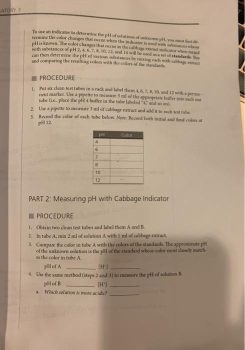 ATORY 3 To use an indicator to determine the pH of | Chegg.com