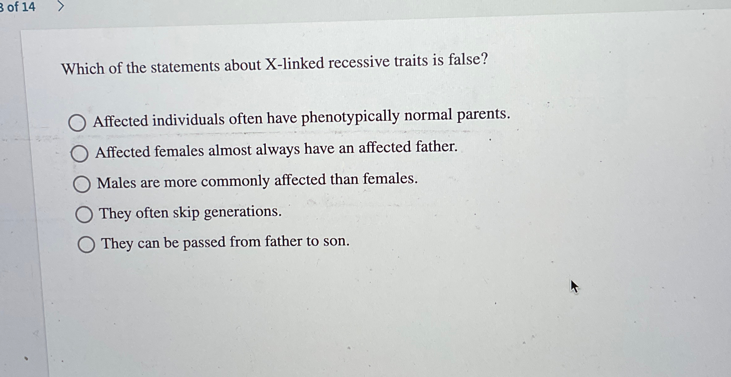 Solved 3 ﻿of 14Which of the statements about X-linked | Chegg.com