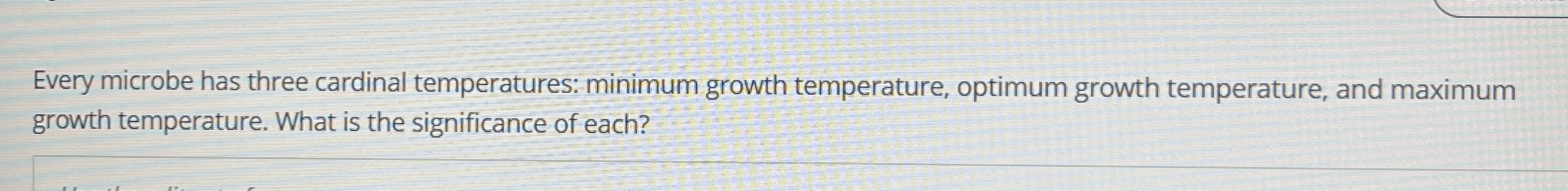 Solved Every microbe has three cardinal temperatures: | Chegg.com