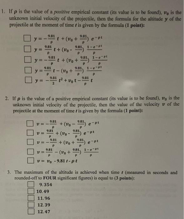 Solved a Problem #3 (20 points) A projectile was launched | Chegg.com