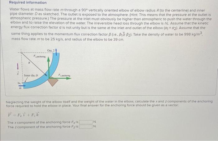 Required information Water flows at mass flow rate m | Chegg.com