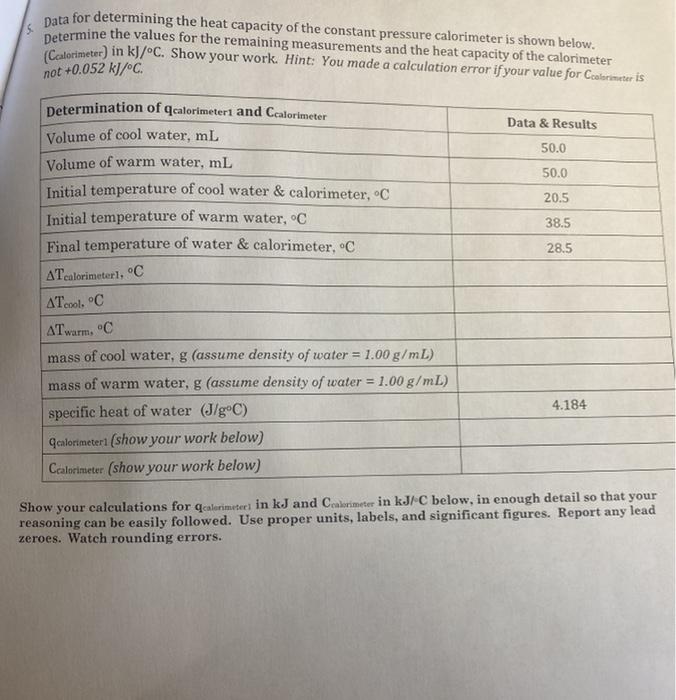 Solved PRE-LAB: Calorimetry (page 1 of 2) 1. Explain the | Chegg.com