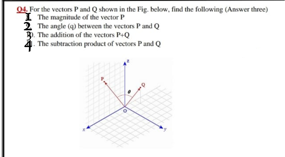 Solved 04. For the vectors P and Q shown in the Fig. below, | Chegg.com