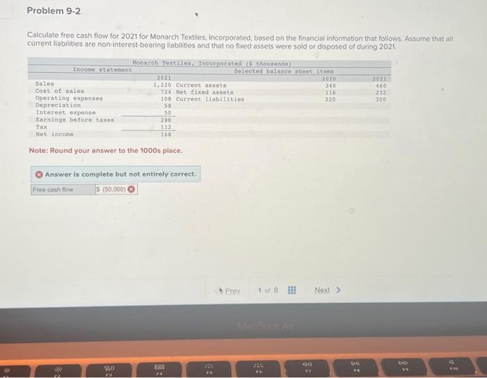 Solved Problem 9-2 Calculate free cash flow for 2021 for | Chegg.com