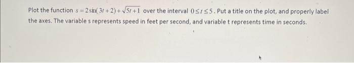 Solved Plot the function s=2sin(3t+2)+5t+1 over the interval | Chegg.com