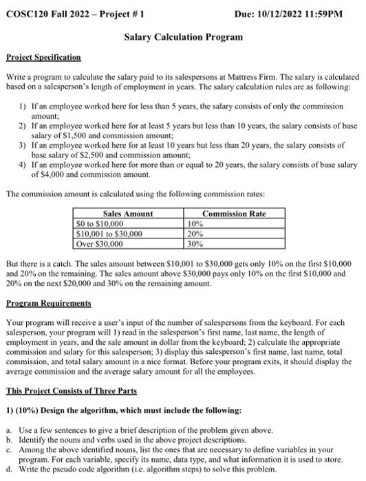 Solved Salary Calculation Program Project Specification | Chegg.com