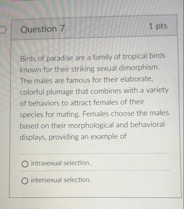 Solved Question 71 ﻿ptsBirds of paradise are a family of | Chegg.com