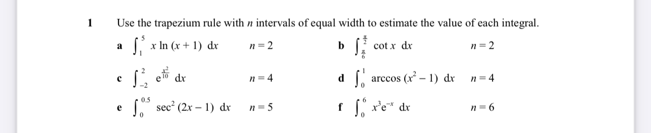 1 ﻿Use the trapezium rule with n ﻿intervals of equal | Chegg.com