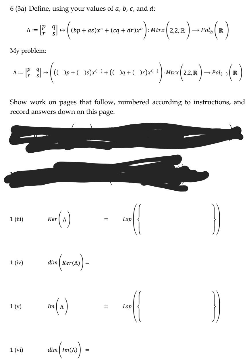 Solved 6 (3a) Define, using your values of a,b,c, and d : | Chegg.com