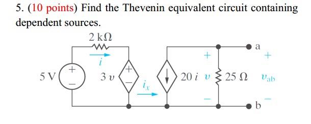 Solved 5. (10 points) Find the Thevenin equivalent circuit | Chegg.com