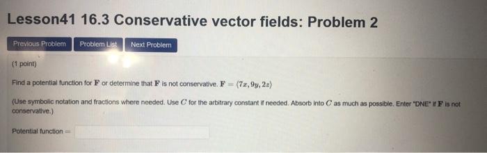 Solved Lesson41 16.3 Conservative vector fields: Problem 2 | Chegg.com