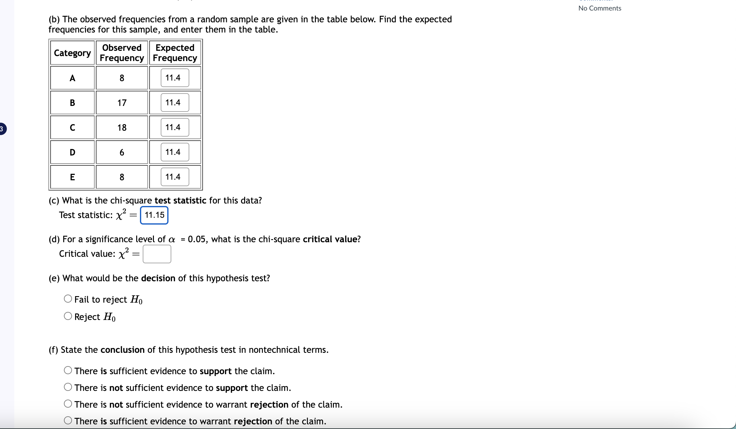 Solved (b) ﻿The observed frequencies from a random sample | Chegg.com