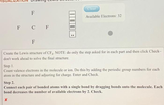 Solved Clear F Available Electrons: 32 F C F F Create the | Chegg.com