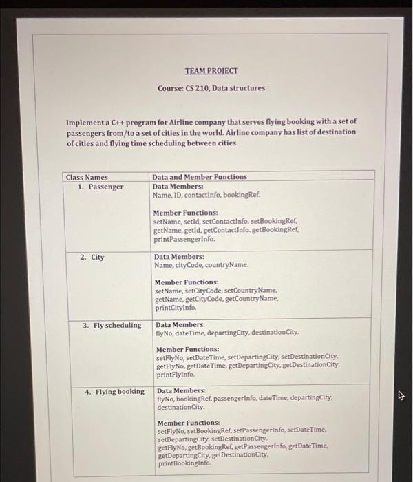 Solved TEAM PROJECT Course: CS 210, Data structures | Chegg.com