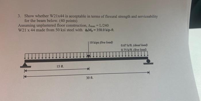 Solved 3. Show whether W21x44 is acceptable in terms of | Chegg.com
