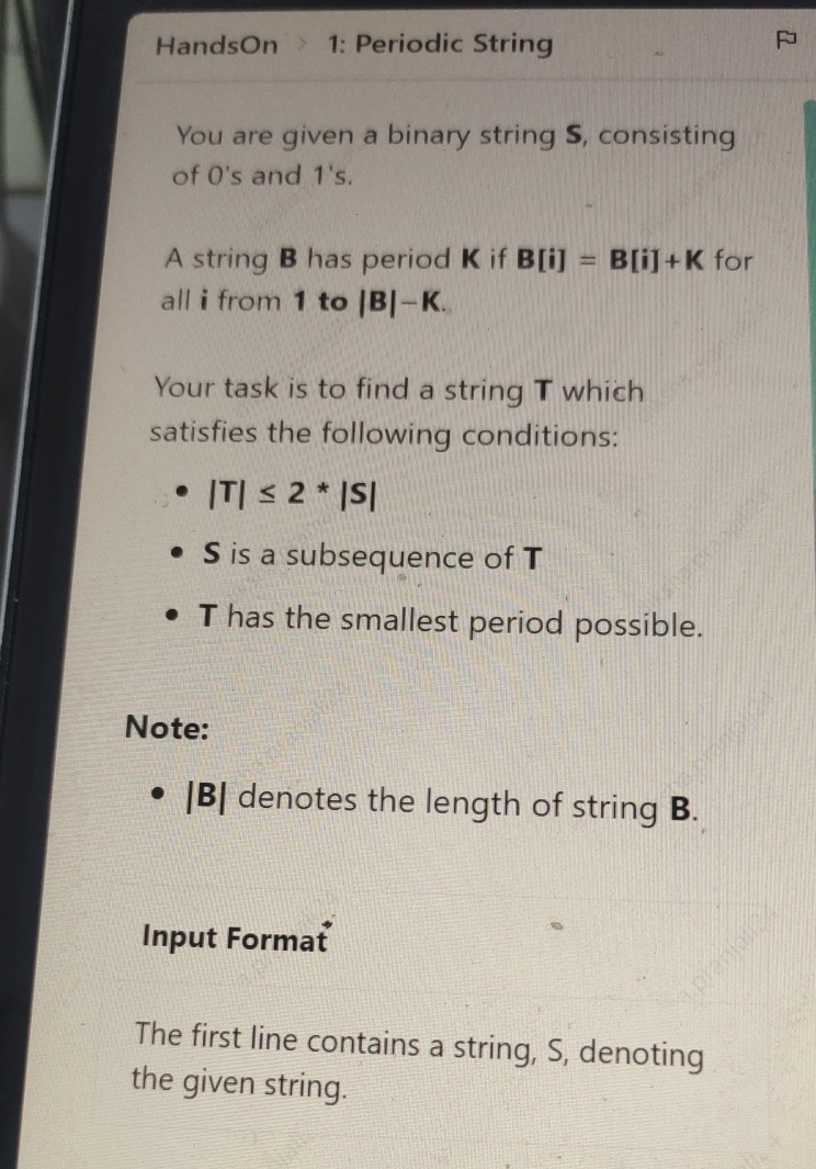 Solved Handson1 Periodic Stringyou Are Given A Binary 