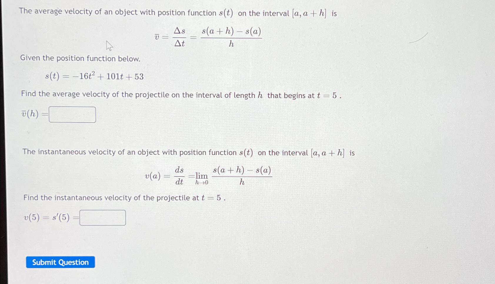 Solved The average velocity of an object with position | Chegg.com